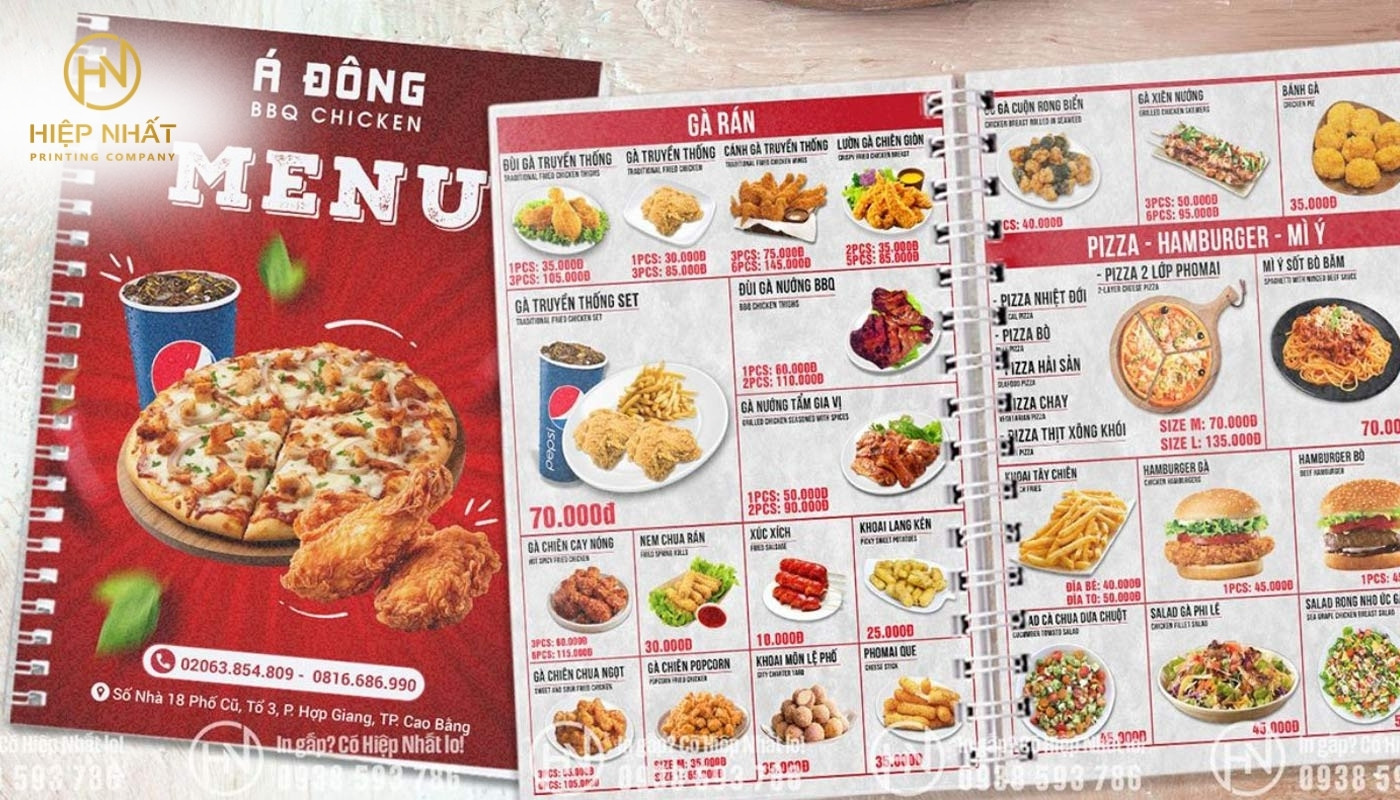 In menu nhà hàng, quán ăn chuyên nghiệp theo yêu cầu